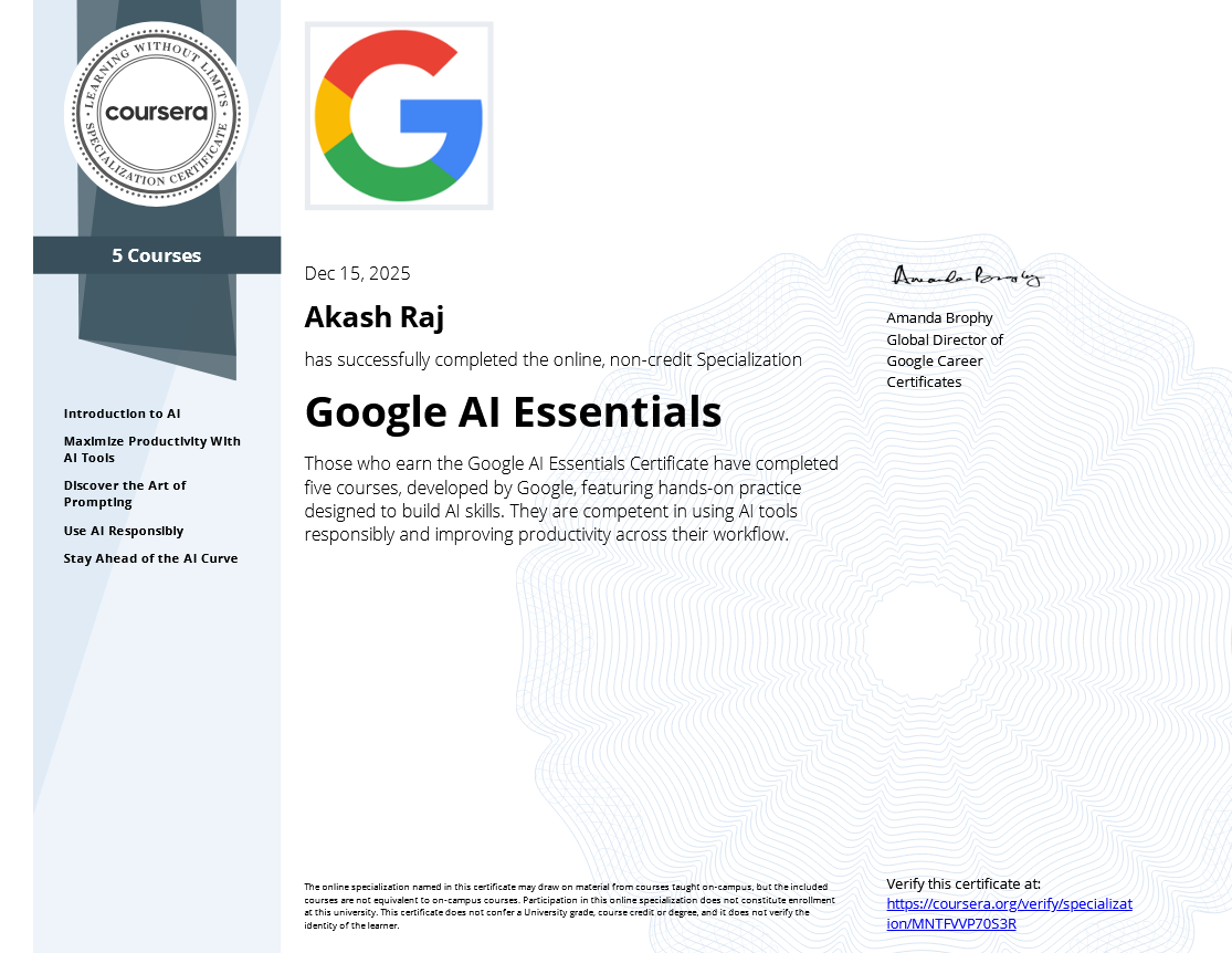 Certifications | Akash Raj